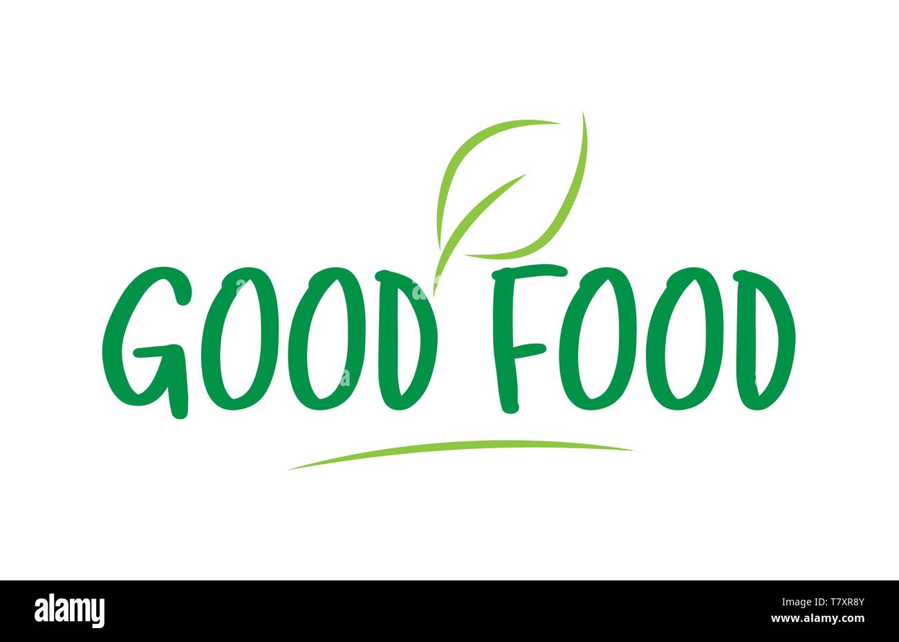 good food green word text with leaf suitable for icon, badge or ...