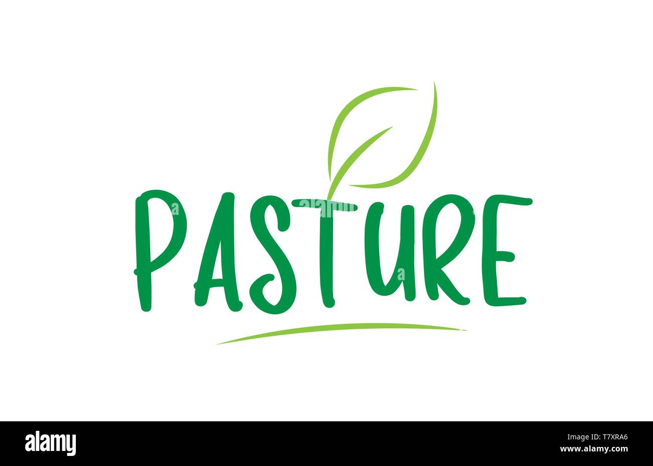 pasture green word text with leaf suitable for icon, badge or ...