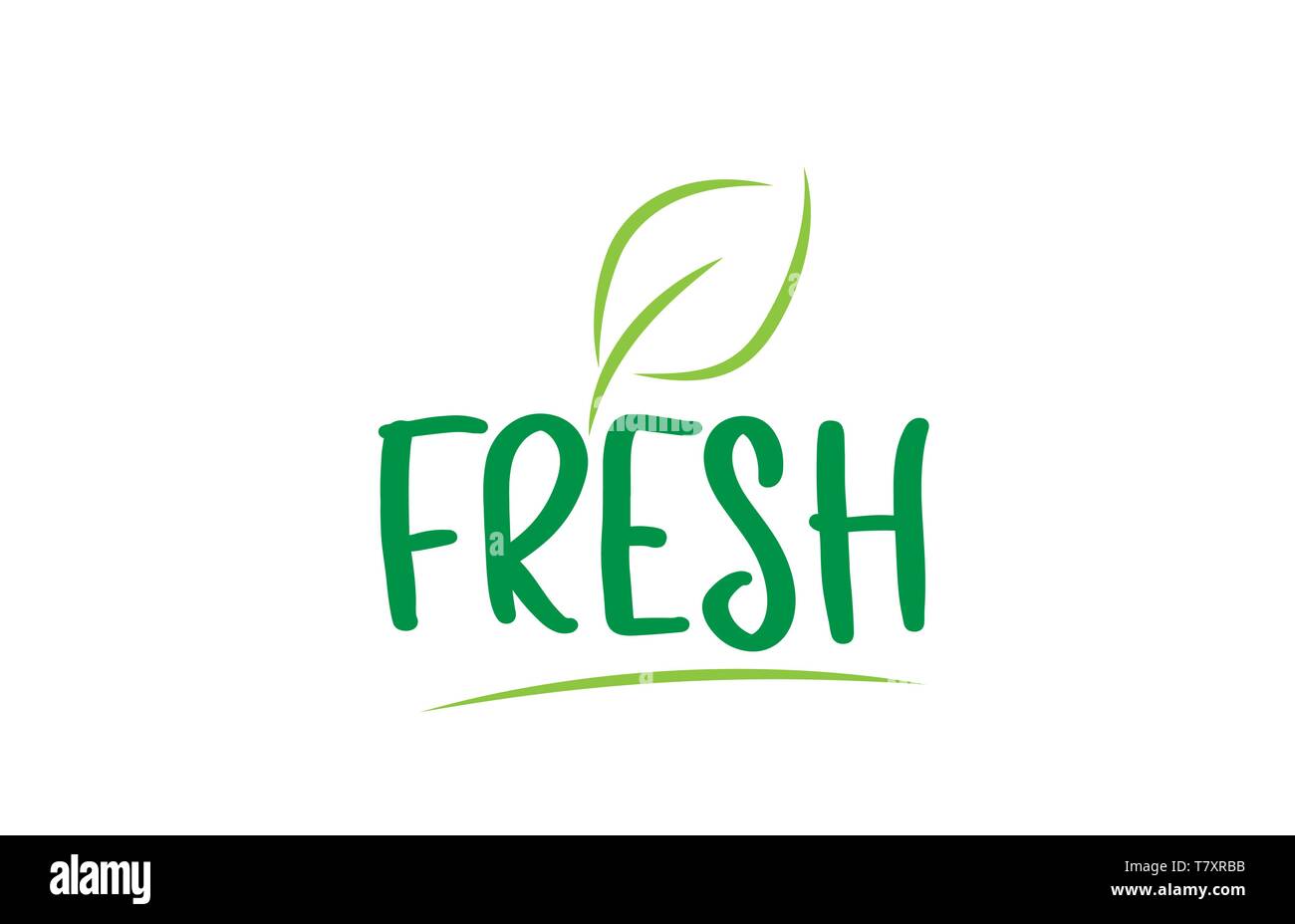 fresh green word text with leaf suitable for icon, badge or typography ...