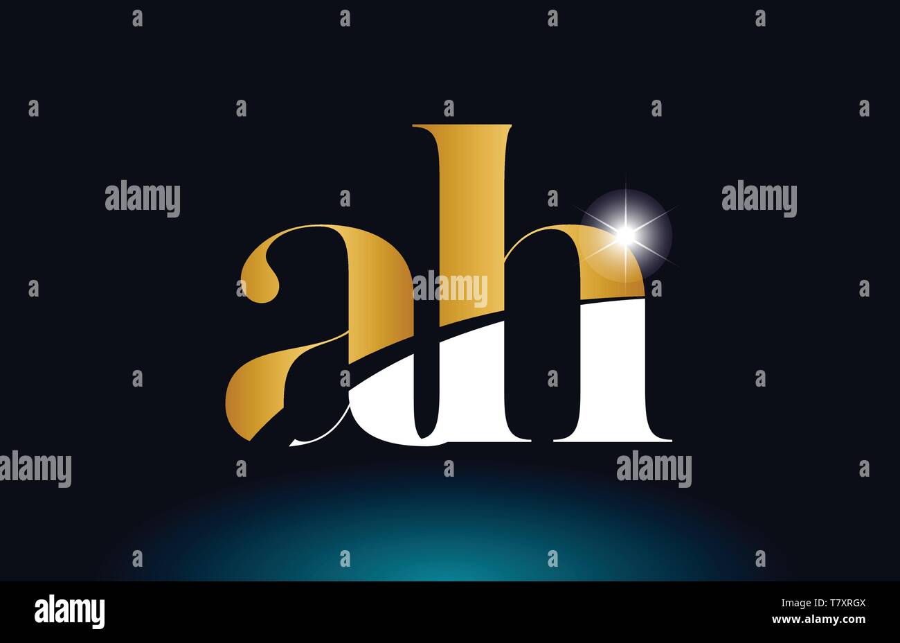 gold golden alphabet letter ah a h logo icon combination design ...