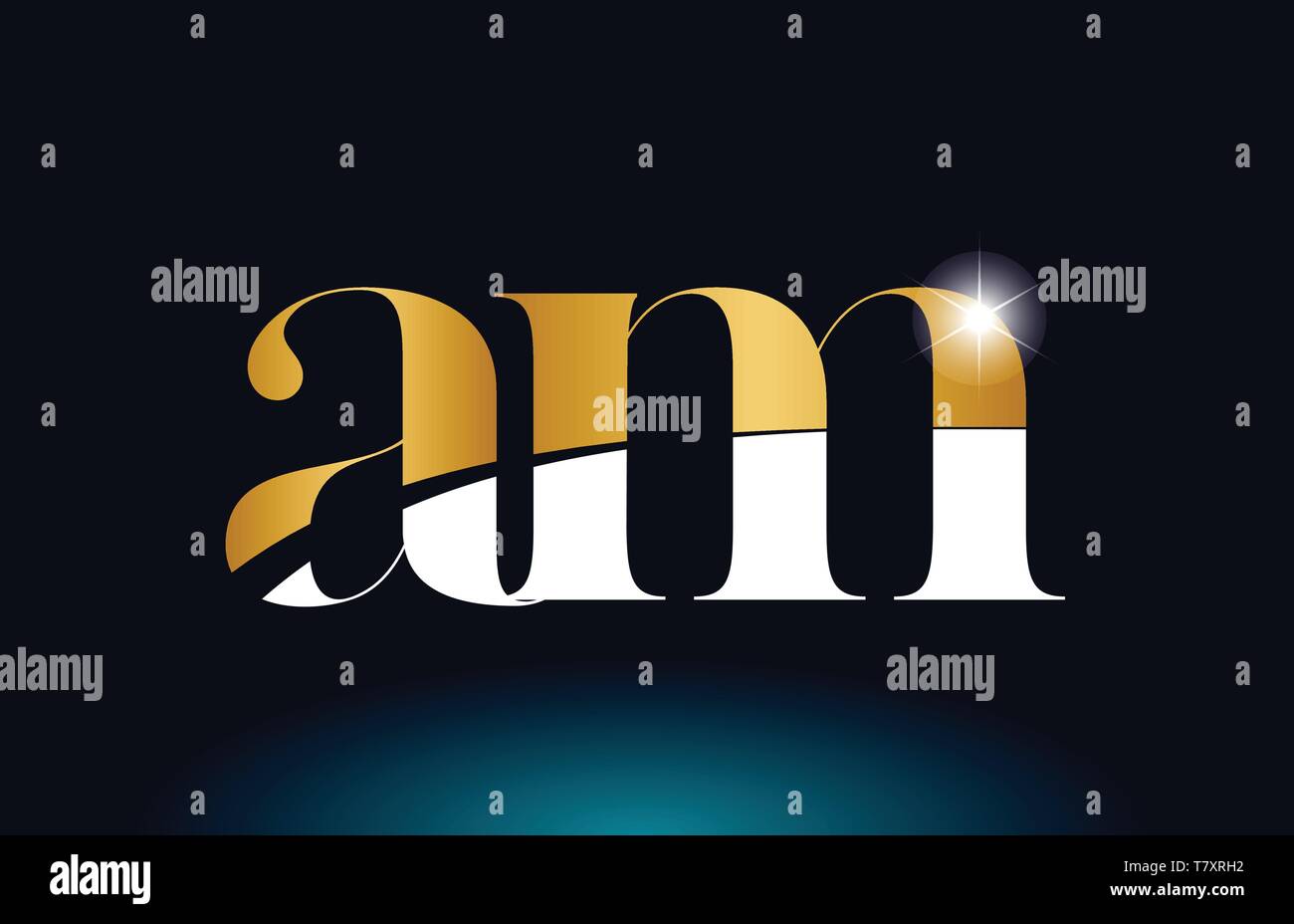 gold golden alphabet letter am a m logo icon combination design ...
