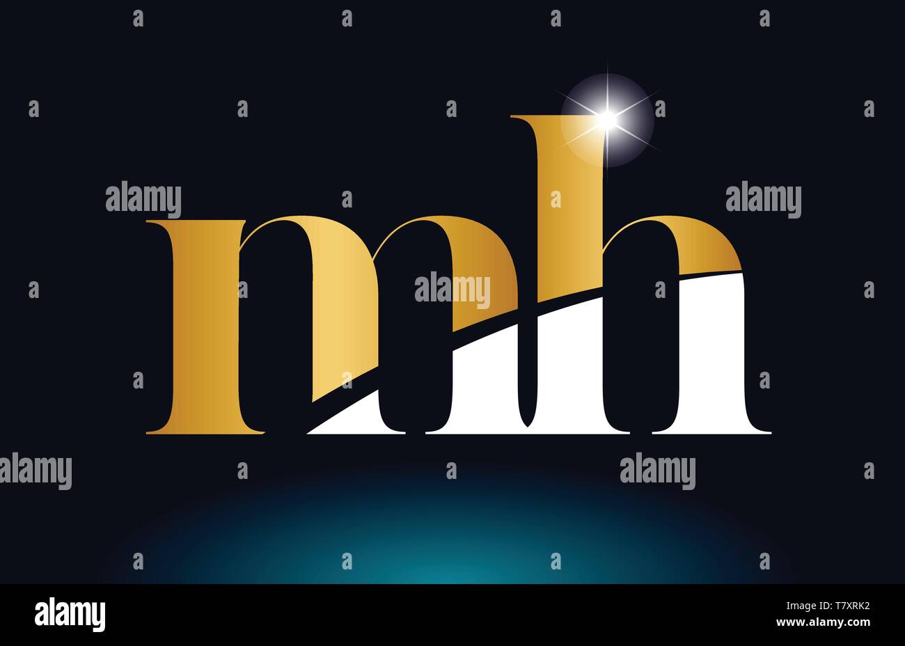 gold golden alphabet letter mh m h logo icon combination design ...