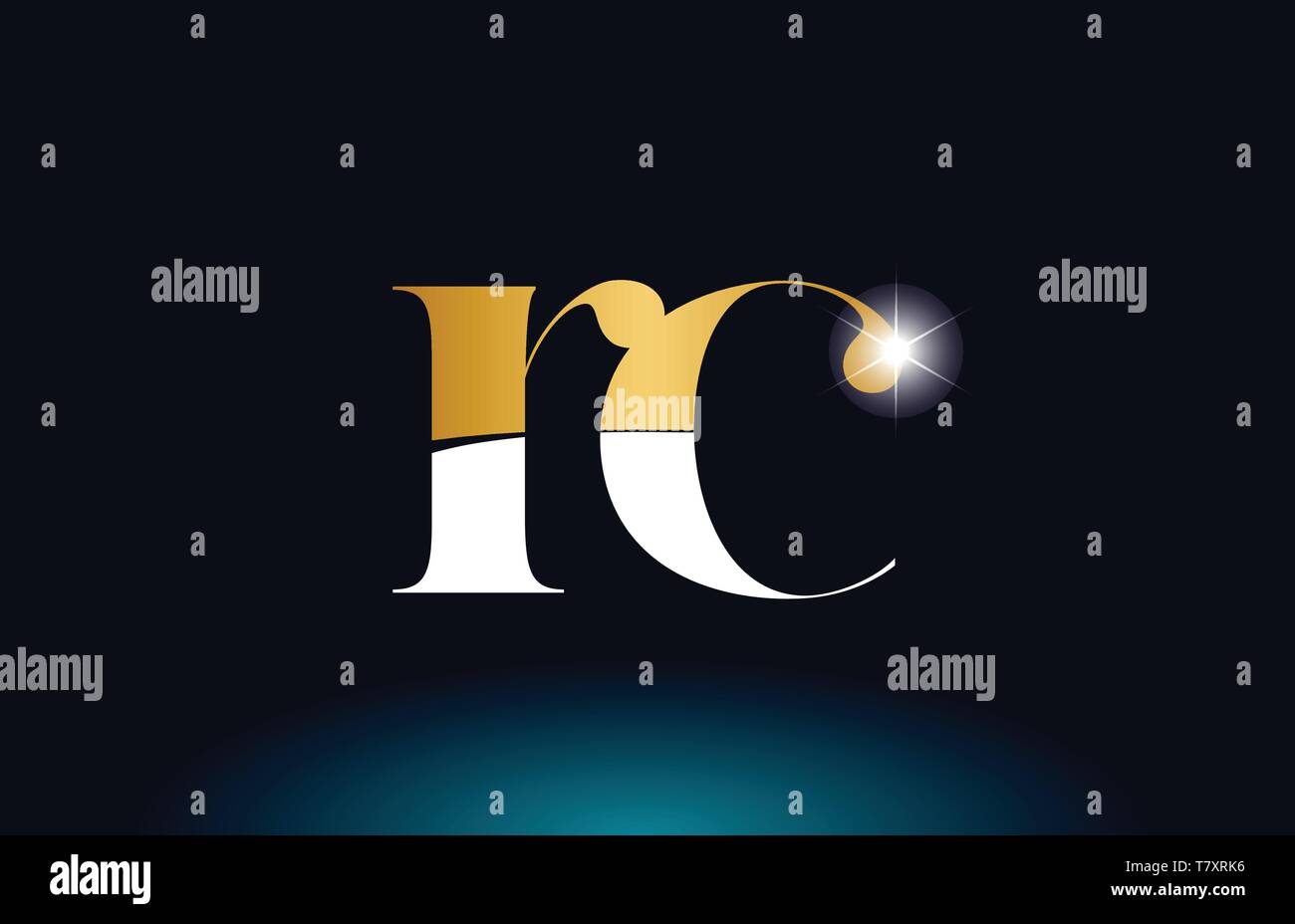 gold golden alphabet letter rc r c logo icon combination design ...