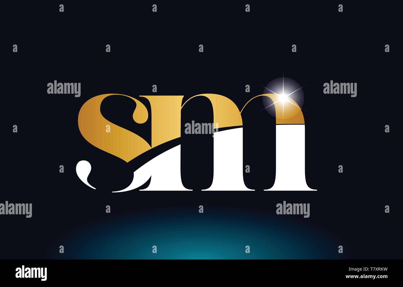 gold golden alphabet letter sm s m logo icon combination design ...