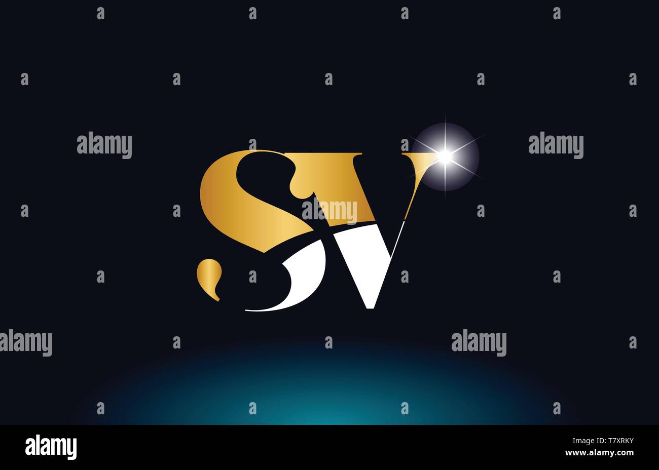 gold golden alphabet letter sv s v logo icon combination design ...