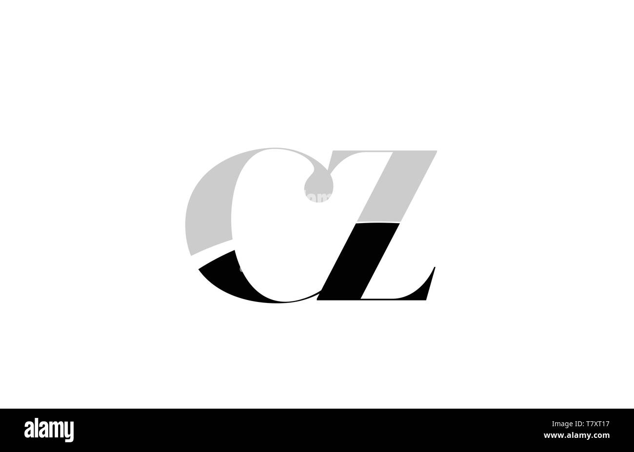 black and white alphabet letter cz c z logo icon design for a company ...
