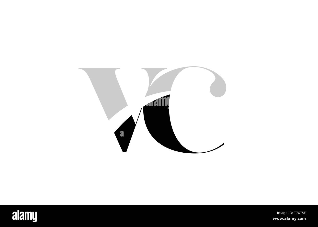 black and white alphabet letter vc v c logo icon design for a company ...