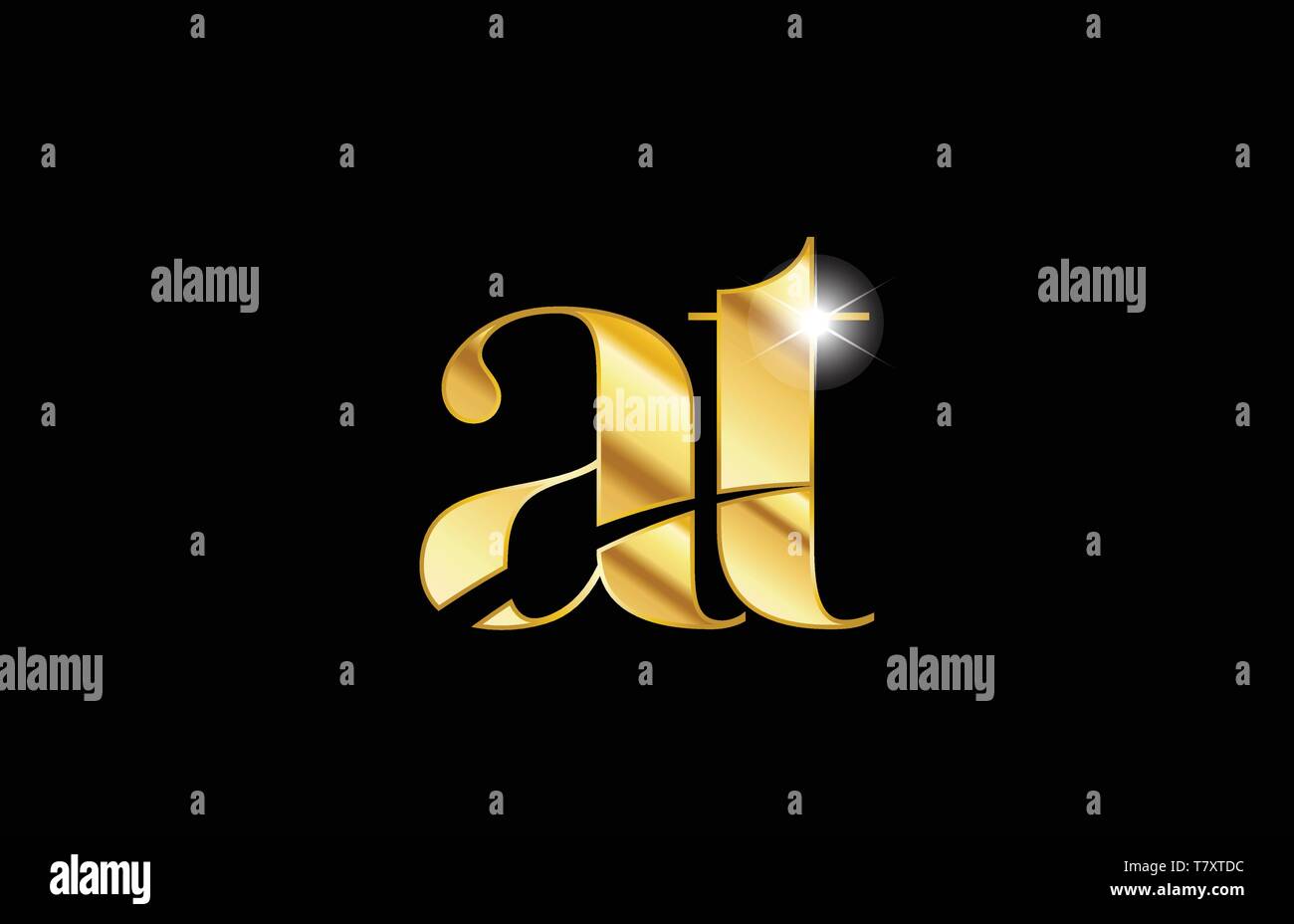 gold golden metal metallic alphabet letter at a t logo icon design for ...