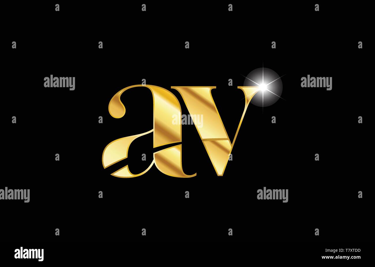 gold golden metal metallic alphabet letter av a v logo icon design for ...