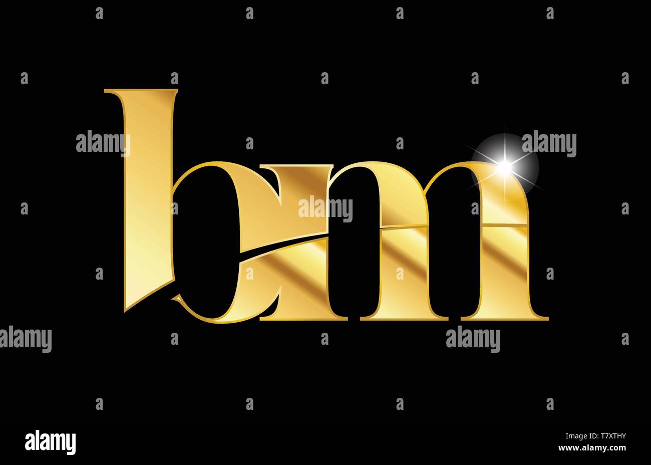 gold golden metal metallic alphabet letter bm b m logo icon design for ...