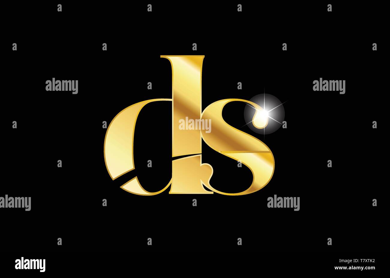 gold golden metal metallic alphabet letter ds d s logo icon design for ...