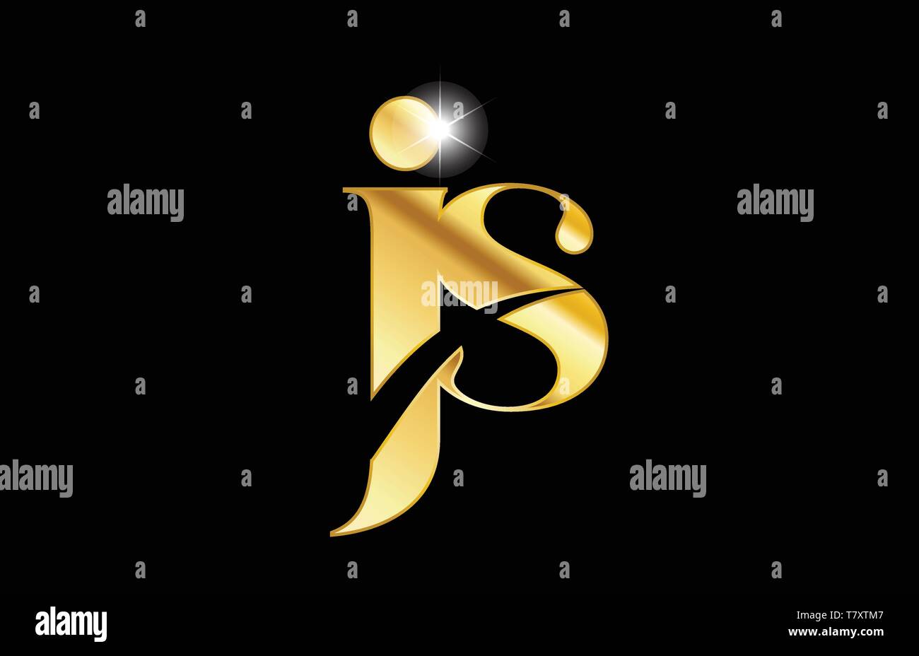 gold golden metal metallic alphabet letter js j s logo icon design for ...