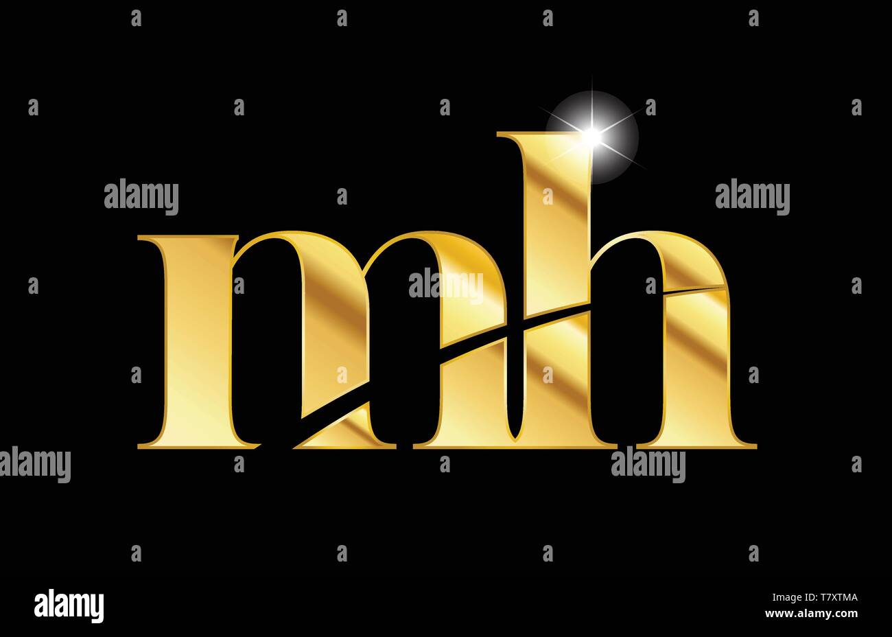 gold golden metal metallic alphabet letter mh m h logo icon design for ...