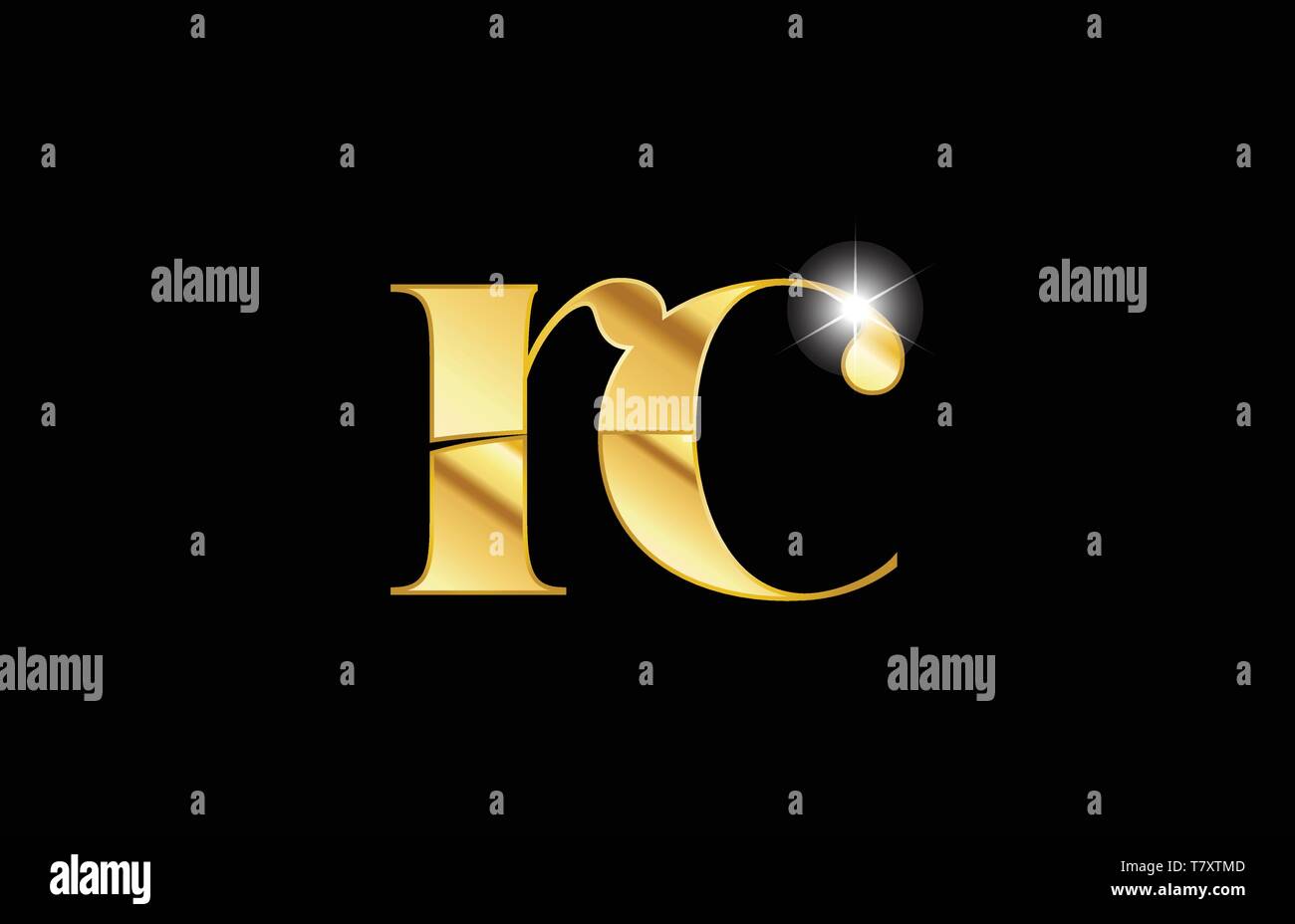 gold golden metal metallic alphabet letter rc r c logo icon design for ...