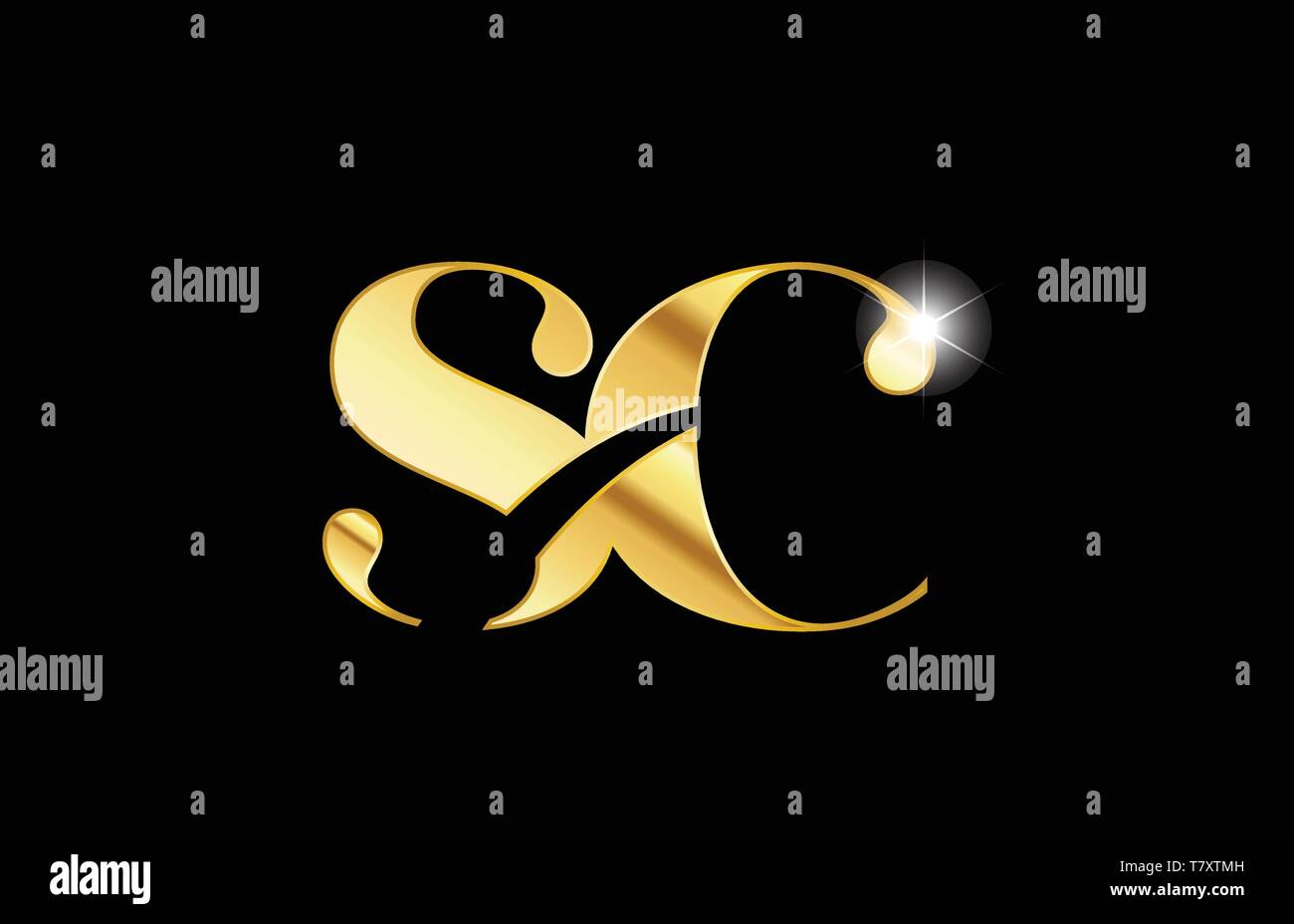 gold golden metal metallic alphabet letter sc s c logo icon design for ...