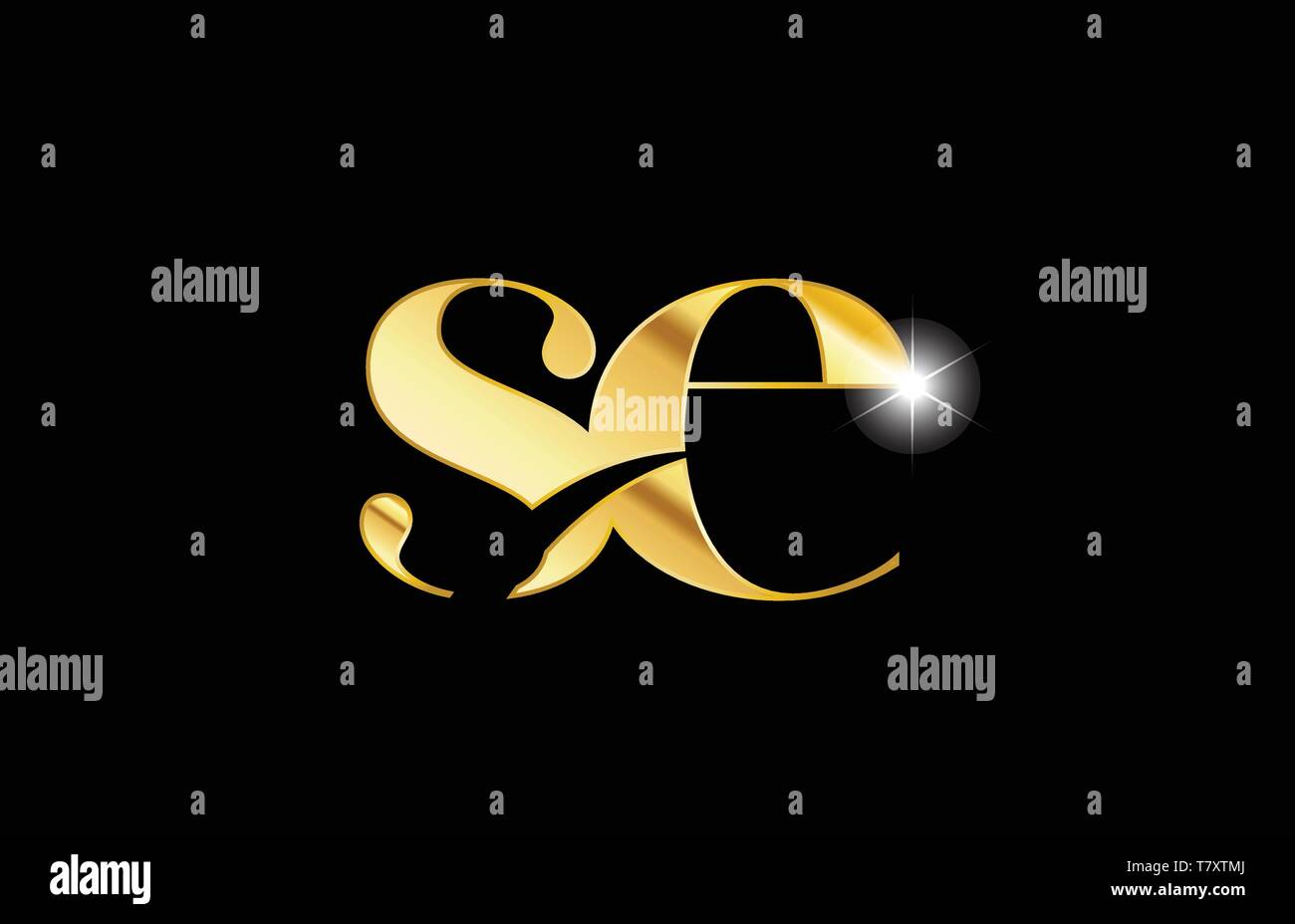 gold golden metal metallic alphabet letter se s e logo icon design for ...