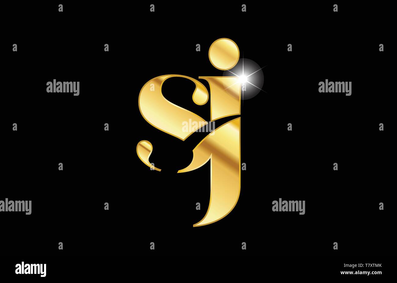 gold golden metal metallic alphabet letter sj s j logo icon design for ...