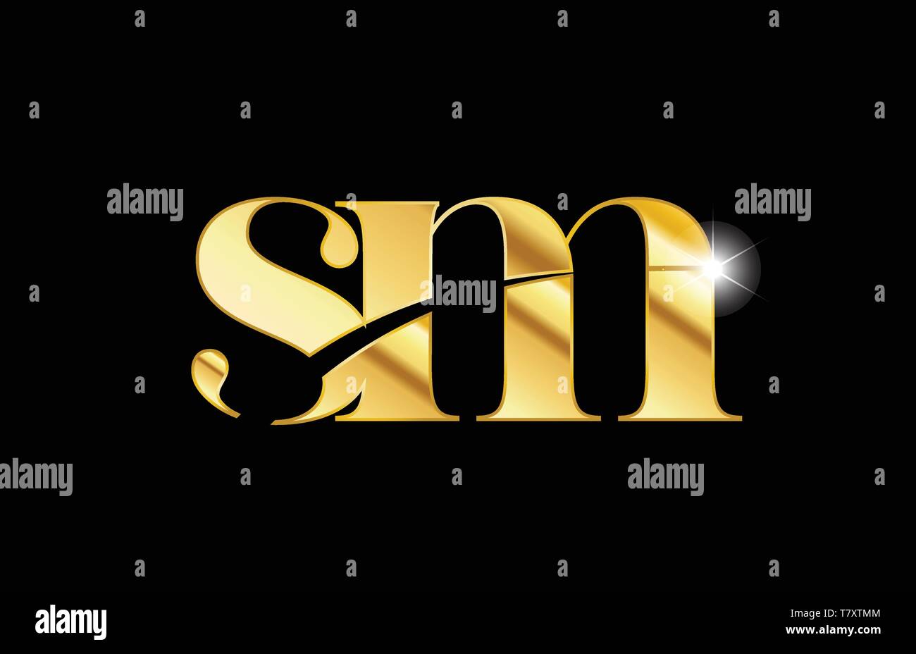 gold golden metal metallic alphabet letter sm s m logo icon design for ...
