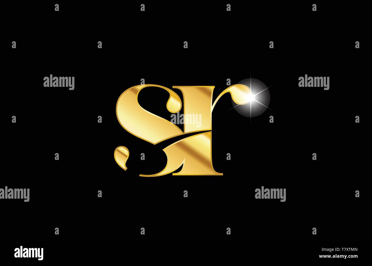 gold golden metal metallic alphabet letter sr s r logo icon design for ...
