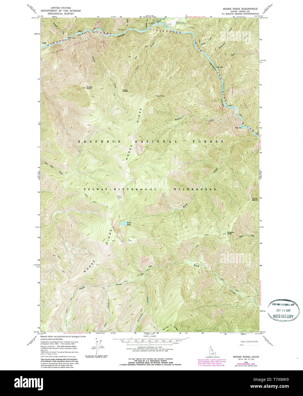 USGS TOPO Map Idaho ID Moose Ridge 237231 1966 24000 Restoration Stock ...