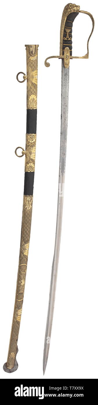 A Swedish officer's sabre, circa 1900 Slender, etched pipe-back blade ...