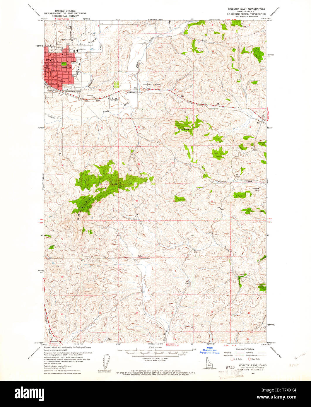 USGS TOPO Map Idaho ID Moscow East 237256 1960 24000 Restoration Stock ...
