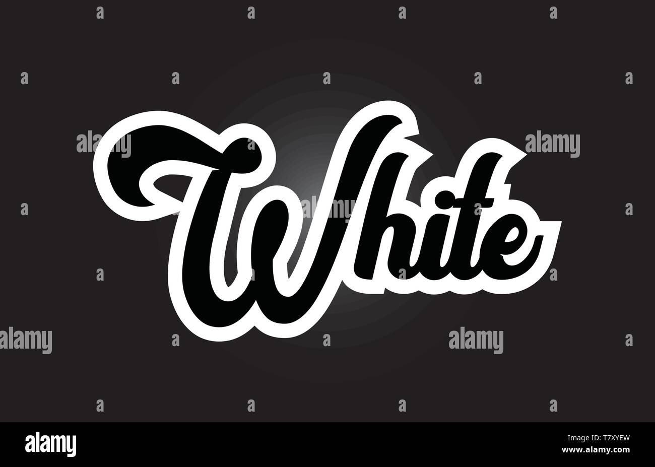 White hand written word text for typography iocn design in black and ...