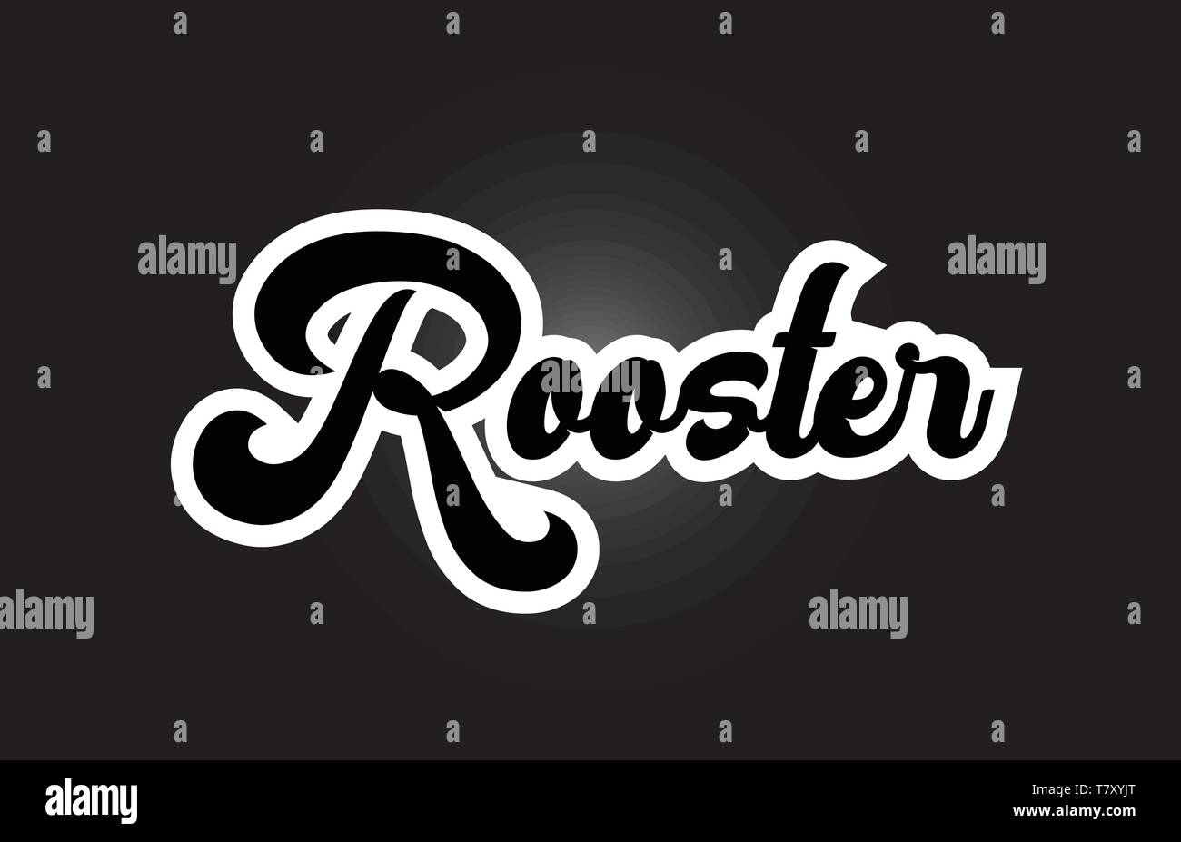 Rooster hand written word text for typography iocn design in black and ...