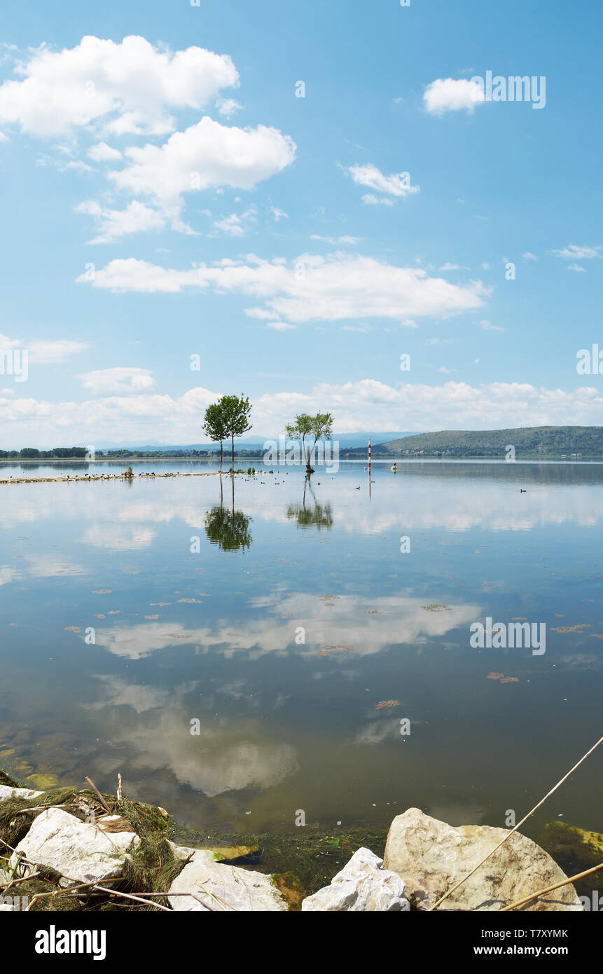 Lake landscape with cloud reflections Stock Photo - Alamy