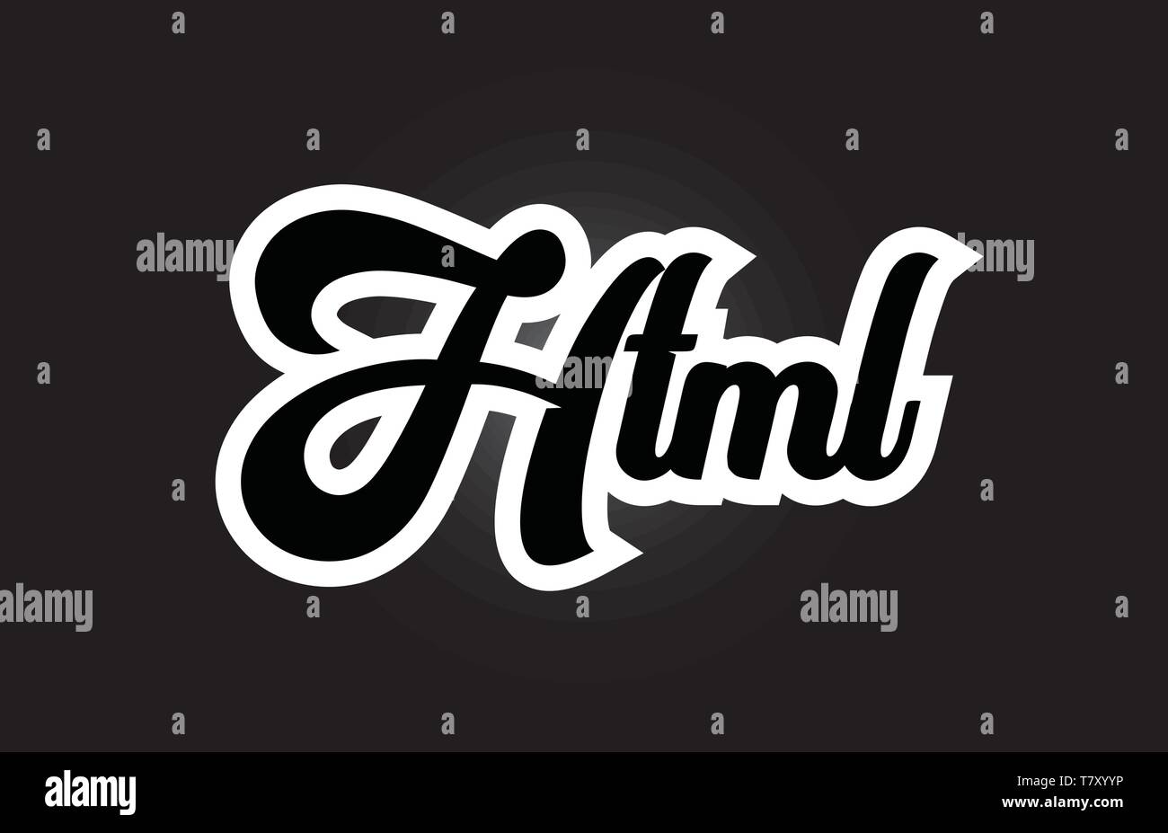 Html hand written word text for typography iocn design in black and ...