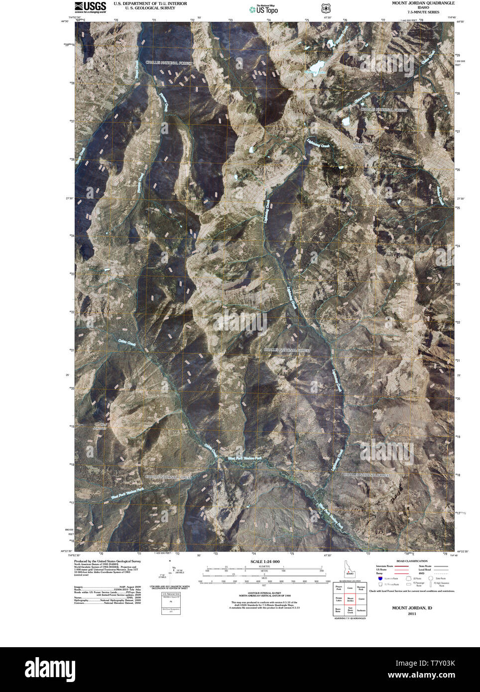 USGS TOPO Map Idaho ID Mount Jordan 20110114 TM Restoration Stock Photo ...