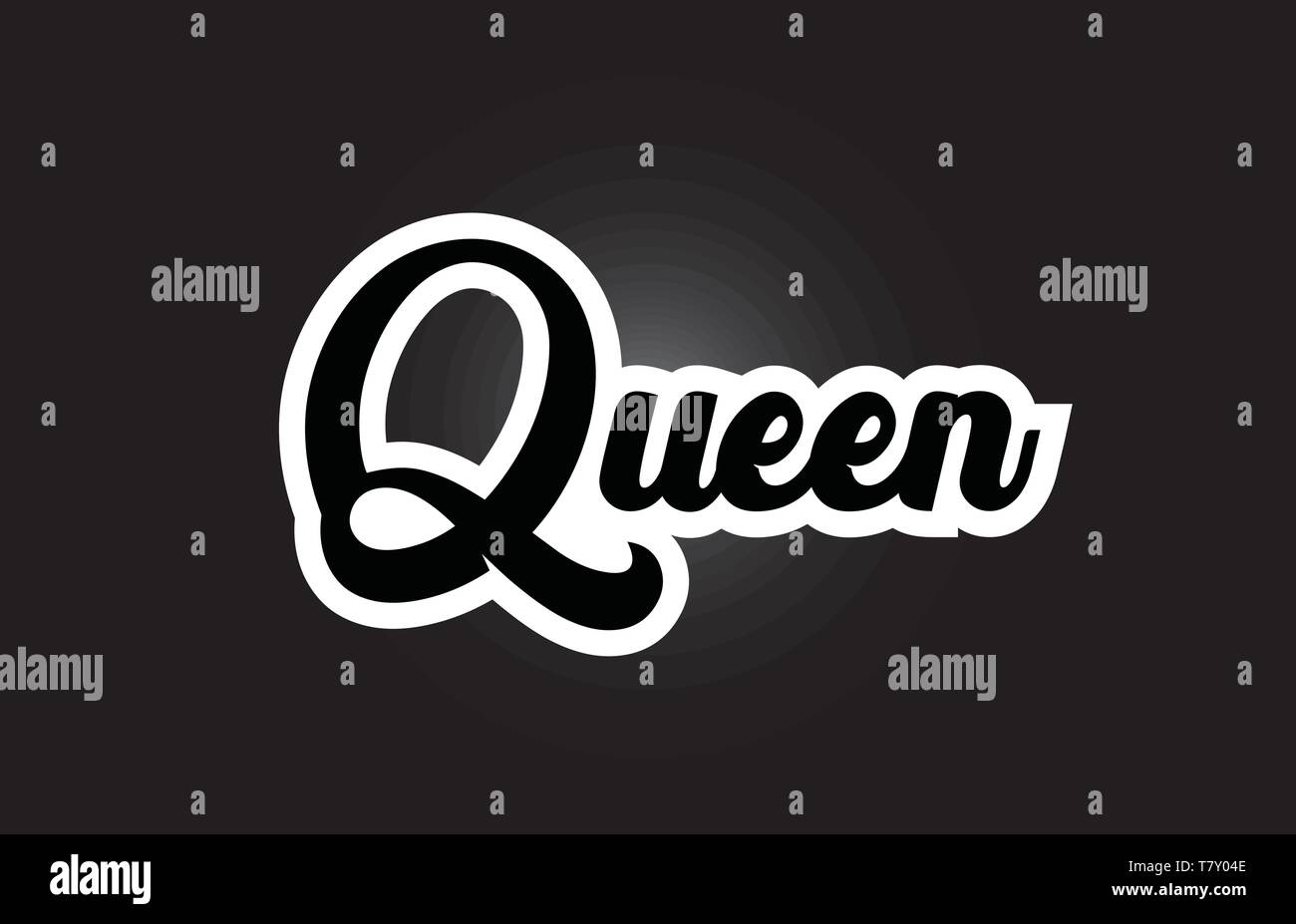 Queen hand written word text for typography iocn design in black and ...
