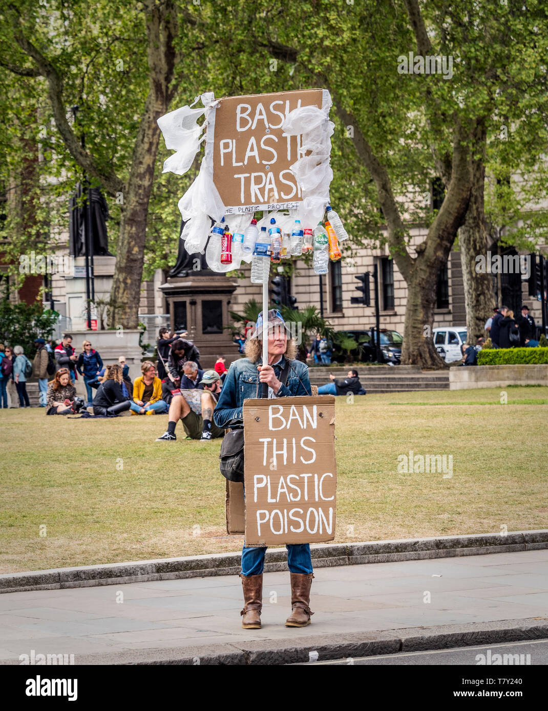Bash Plastic Trash protester with placards outside Westminster, London ...
