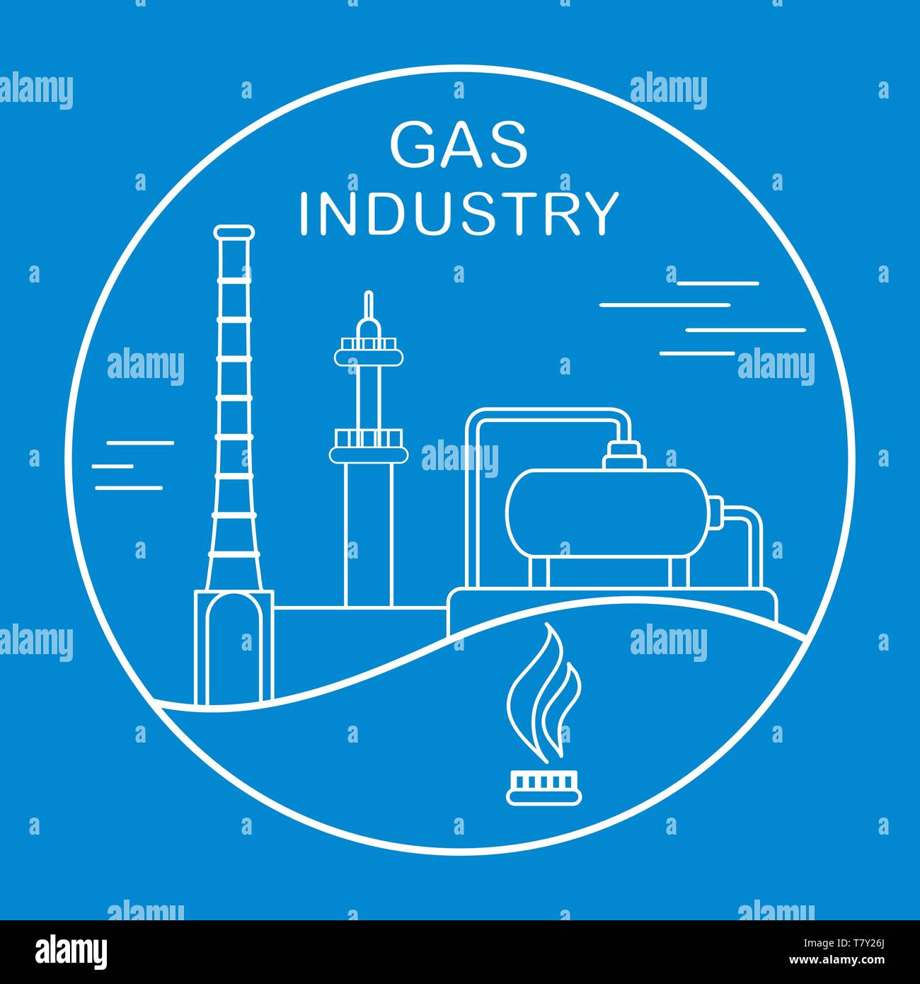 Vector illustration with equipment for gas production. Gas industry ...