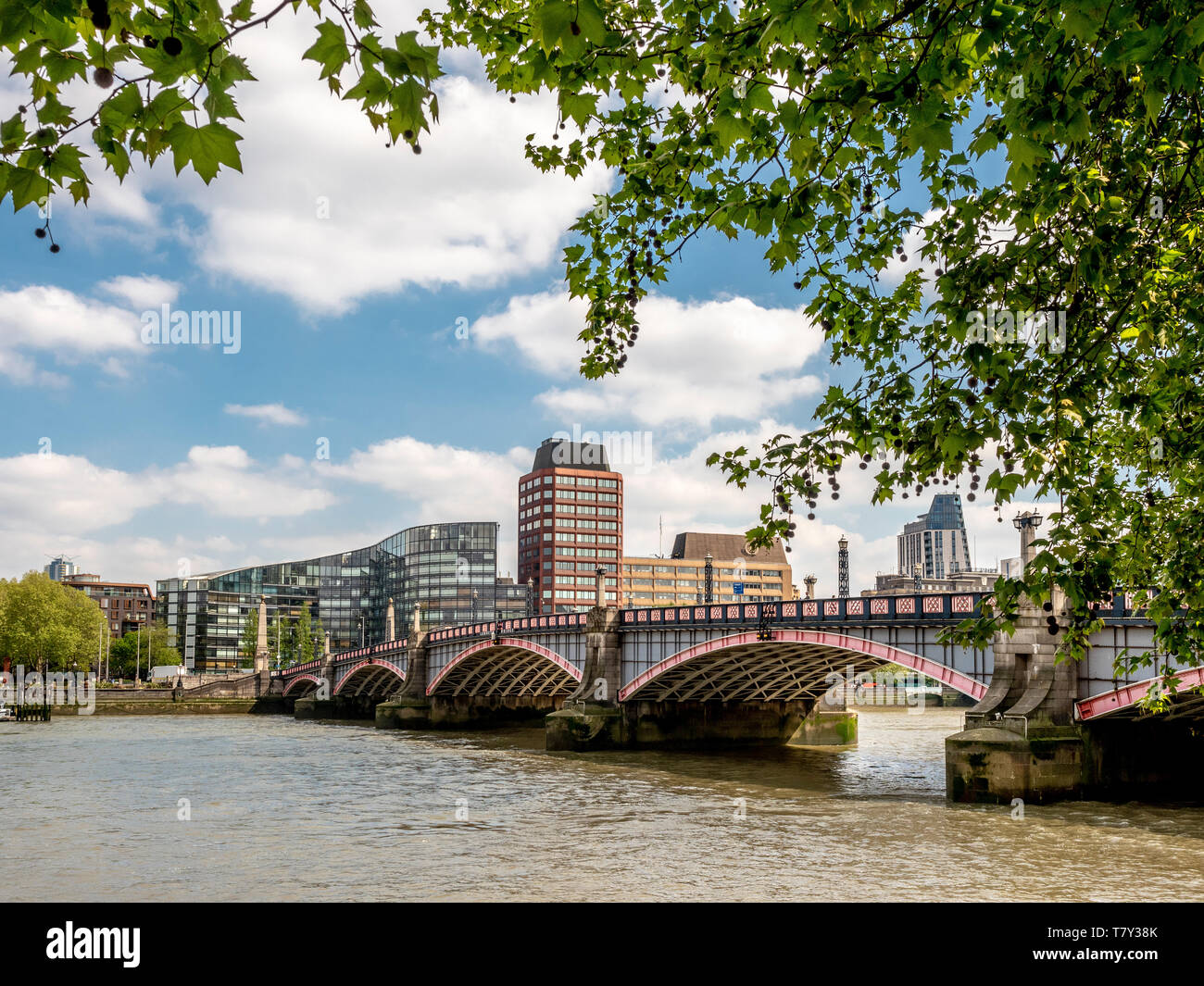 Lambeth Bridge over the river Thames, London, UK. A five-span steel ...