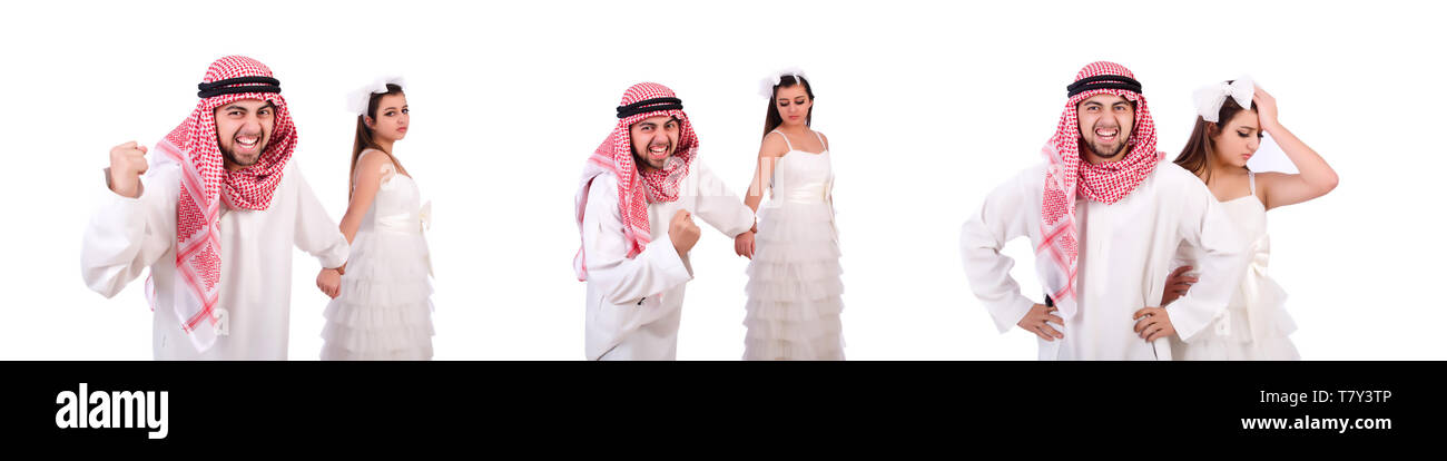 Arab man with his wife on white Stock Photo - Alamy