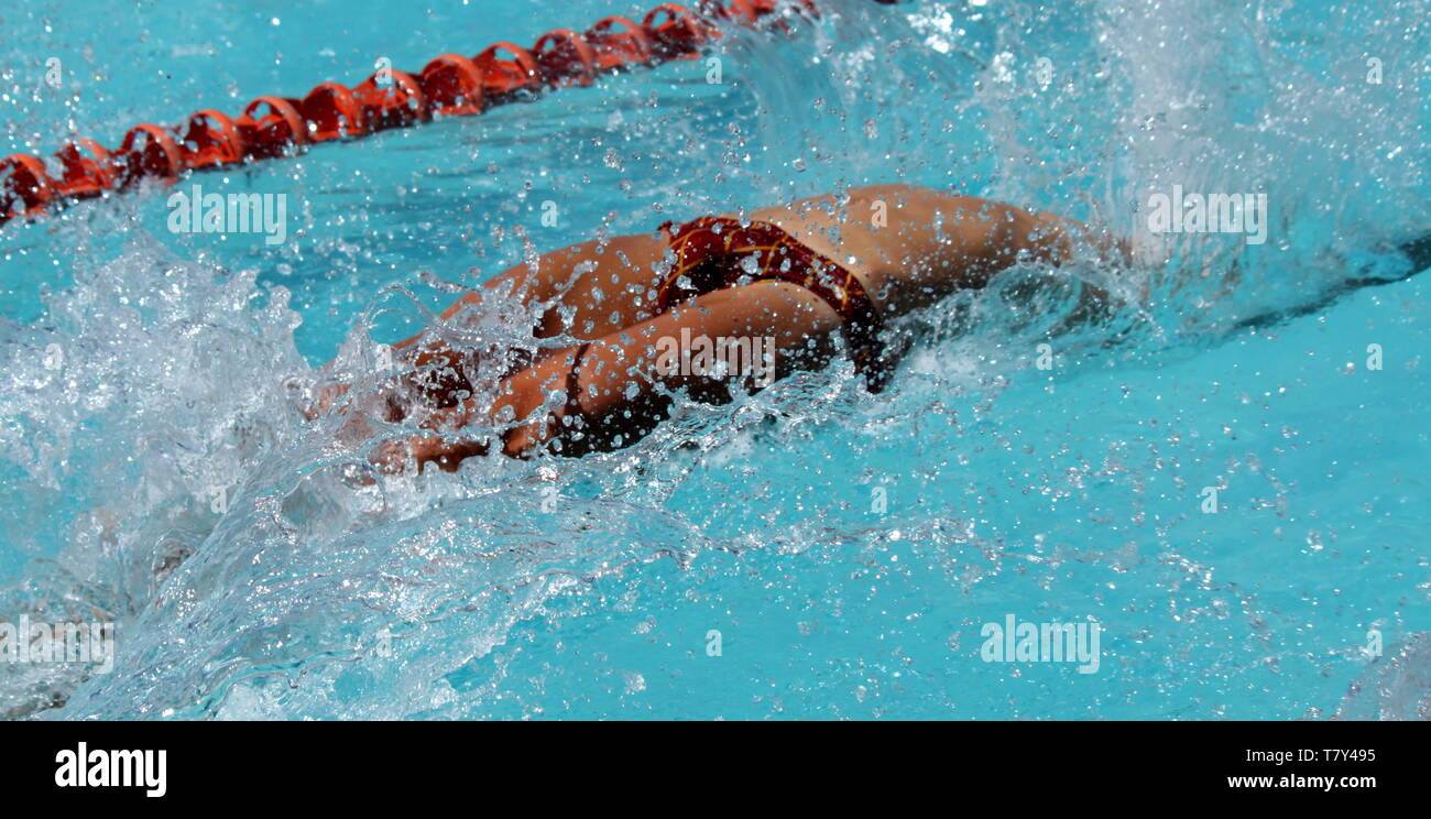 Young guy swimming the back stroke in a gala Stock Photo - Alamy
