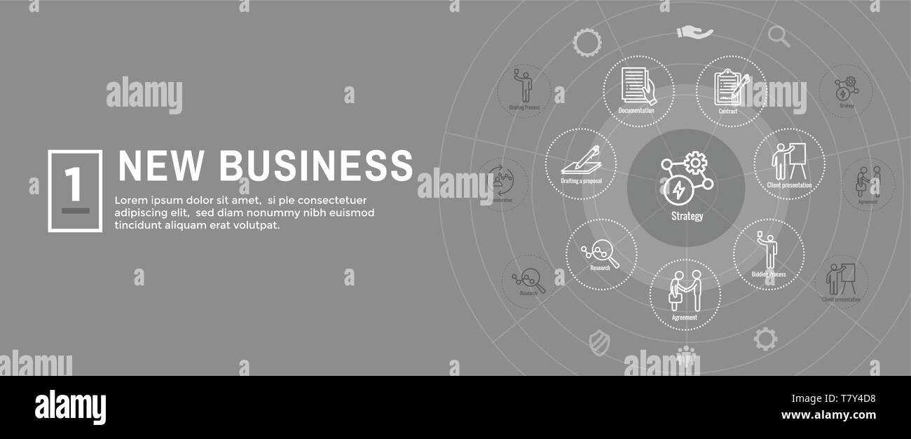 New Business Process Web Header Banner & Icon Set Stock Vector Image ...