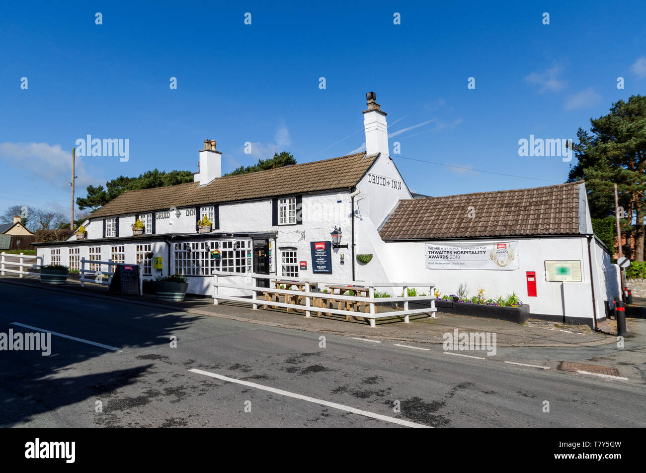 Gorsedd, UK - Mar 25, 2019: The Druid Inn is a typical, local community ...