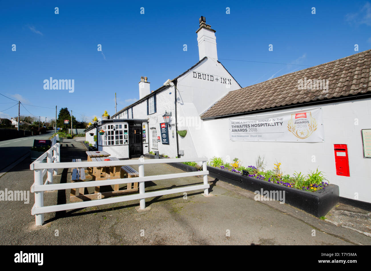Gorsedd, UK - Mar 25, 2019: The Druid Inn is a typical, local community ...