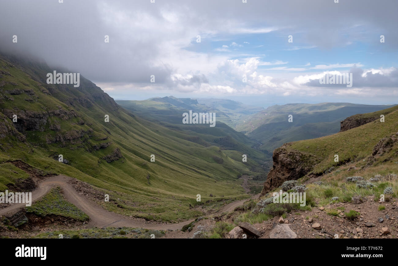 The Sani Pass, winding mountain road only for 4x4s whihc connects ...