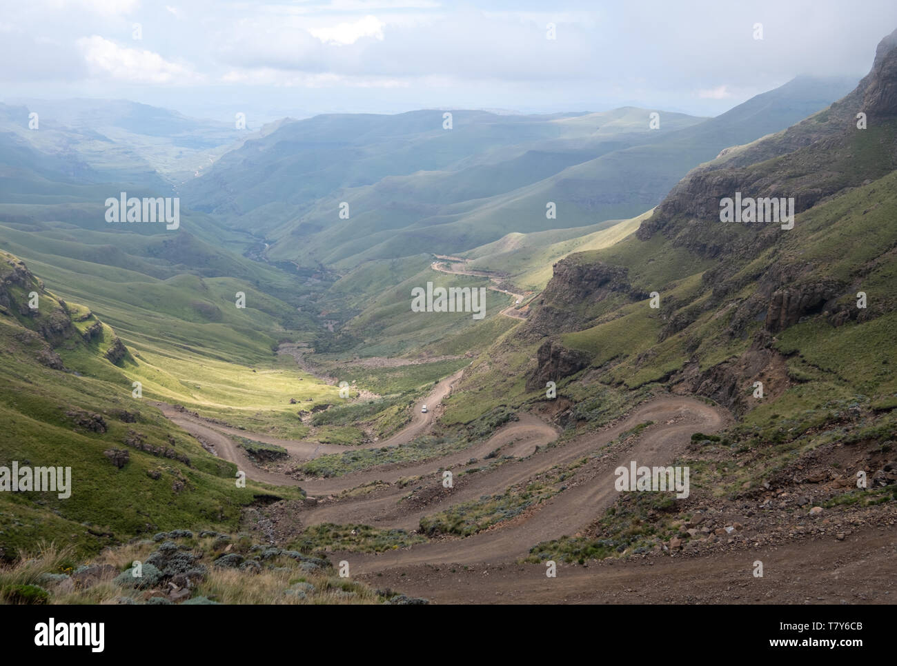The Sani Pass, winding mountain road only for 4x4s whihc connects ...