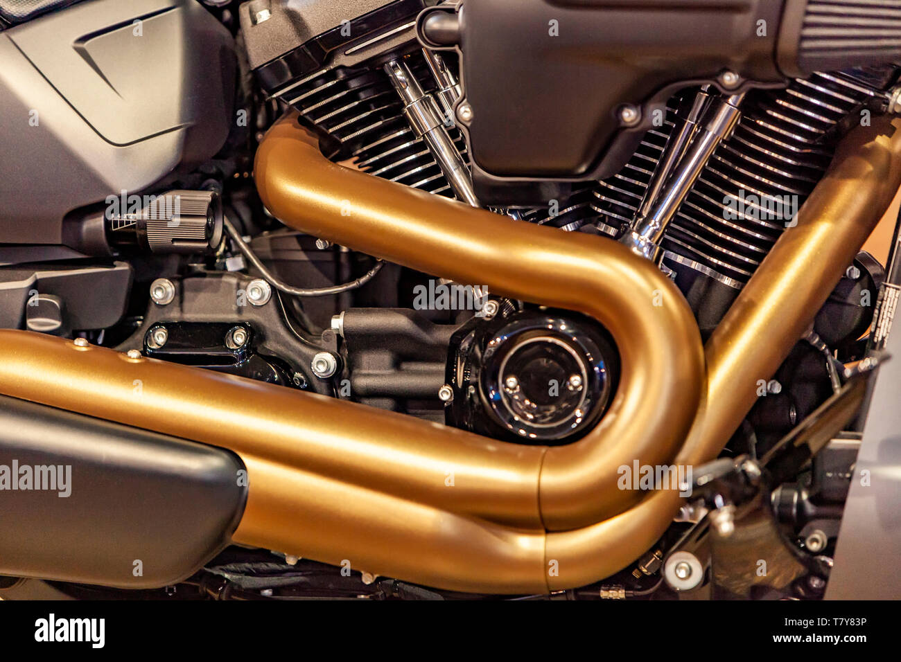 Closeup detail of the shiny motorcycle engine Stock Photo - Alamy