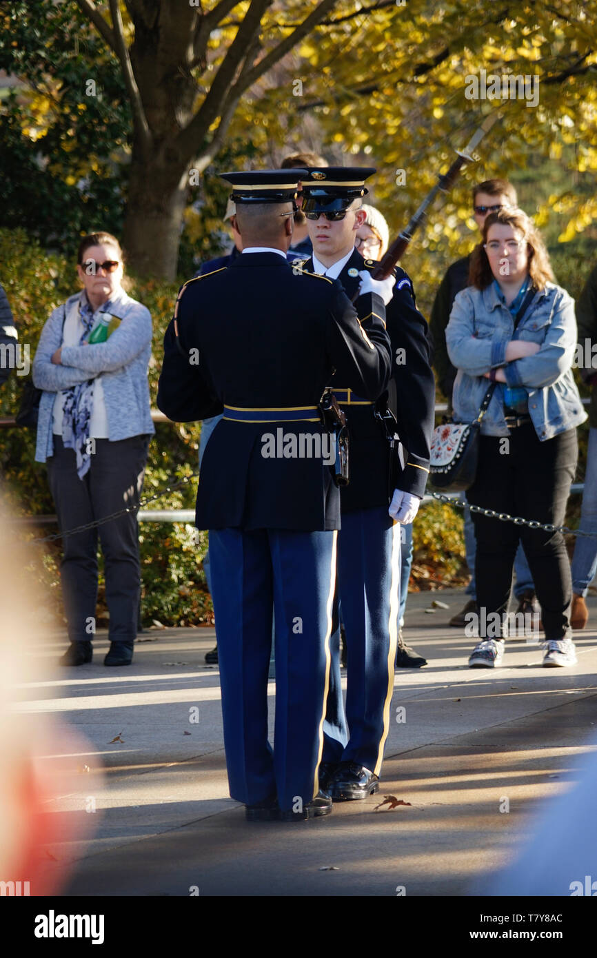 Honor guards at Changing of the guard ceremony at Tomb of the Unknown ...