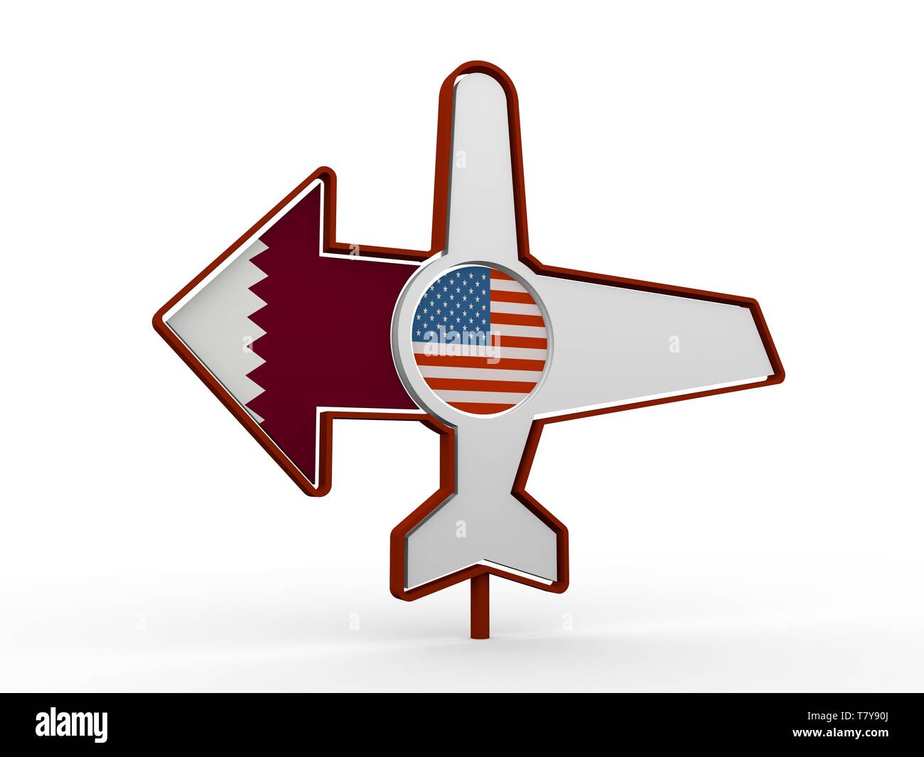 Airplane icon and destination arrow Stock Photo - Alamy
