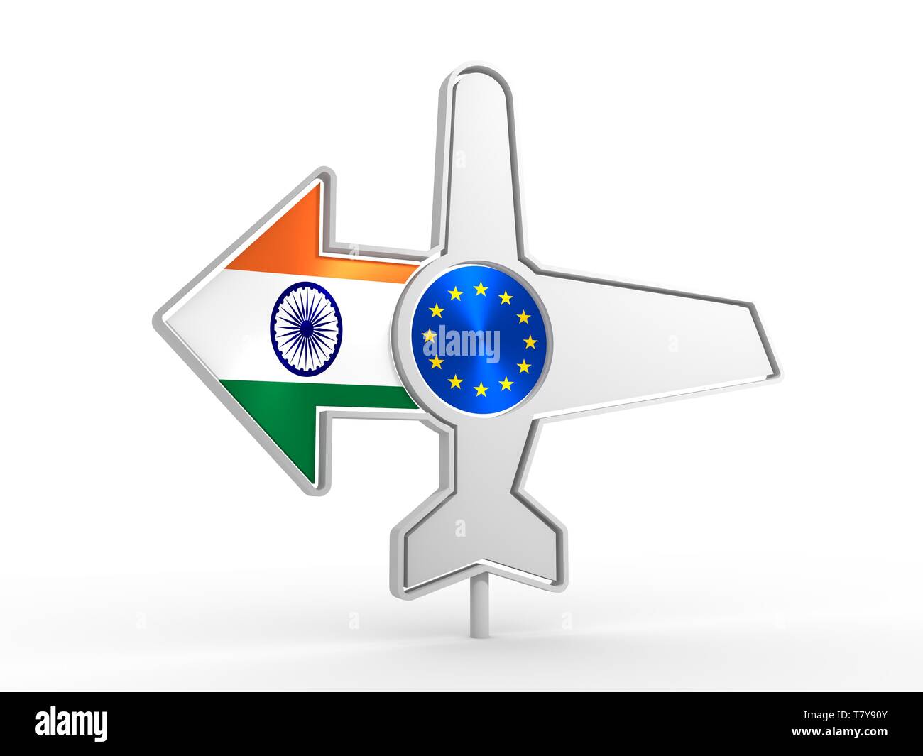 Airplane icon and destination arrow Stock Photo - Alamy