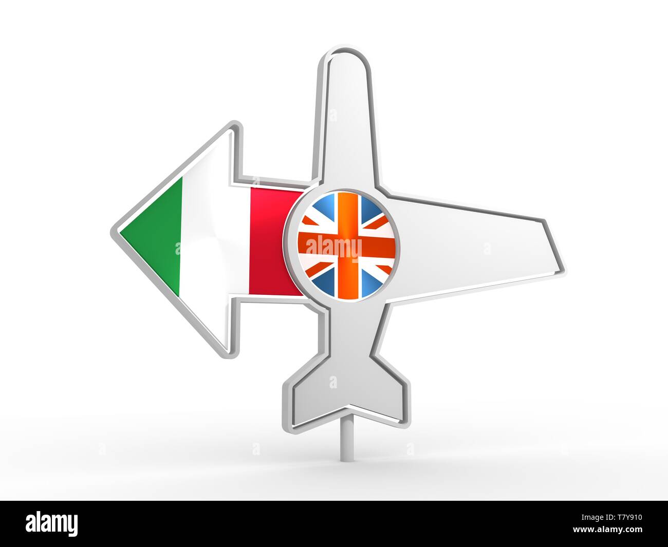 Airplane icon and destination arrow Stock Photo - Alamy