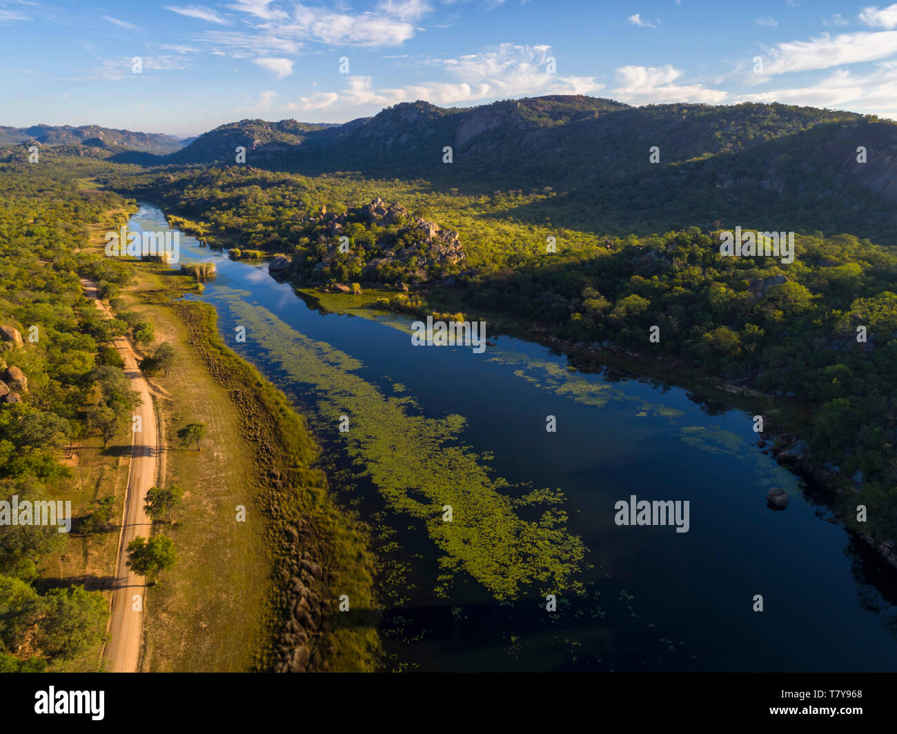 An aerial view of Mutsheleli dam, Matobo National Park, Zimbabwe Stock ...