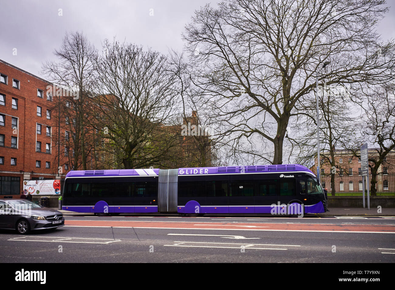 A Translink Glider bendy bus in the centre of Belfast, Northern Ireland ...