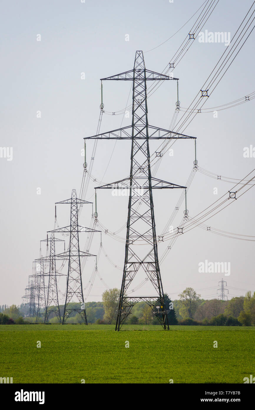 Electricity pylons supplying electricity for the National Grid stride ...